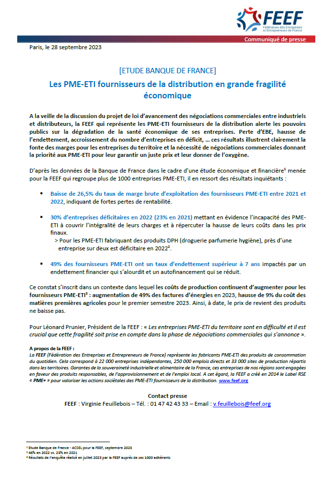 [ETUDE BANQUE DE FRANCE] Les PME-ETI fournisseurs de la distribution en ...